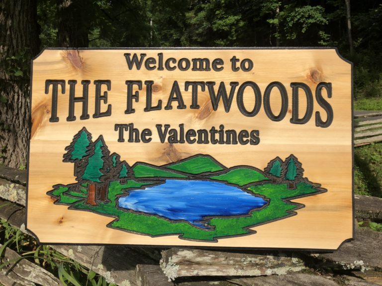 Handpainted, Hand-Engraved Lake, Mountain and Canoe Wood Sign Design