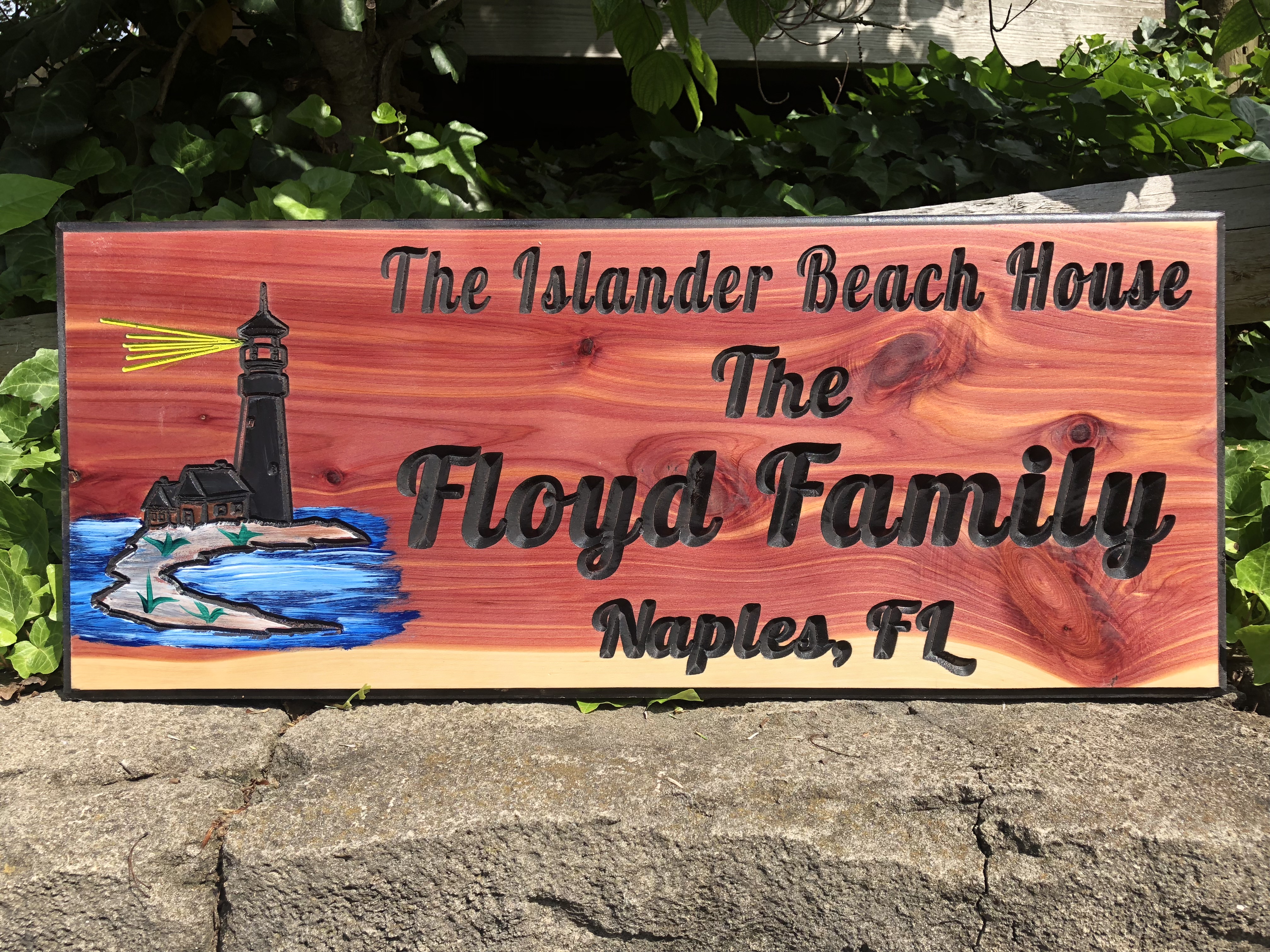 Lighthouse Wood Sign Design with Custom Engraved Personalization