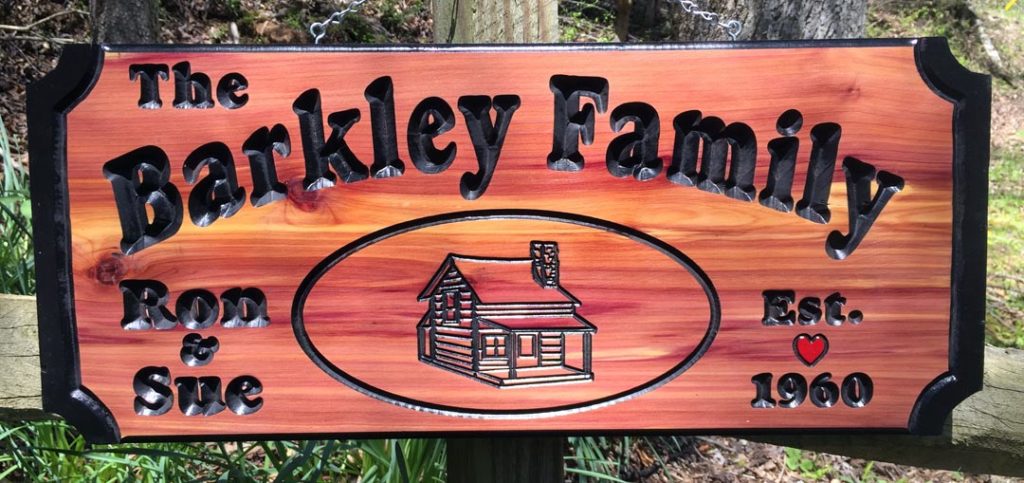 Engraved Log Cabin Wood Sign (Barkley) - Wood Signs of Gatlinburg ...